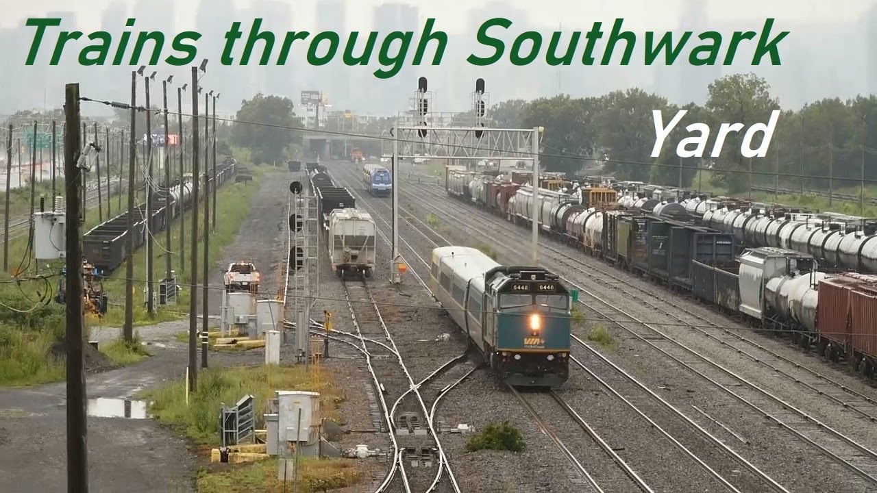 7 10 23 EVENING TRAINS THROUGH SOUTHWARK YARD SOUTH OF MONTREAL - YouTube