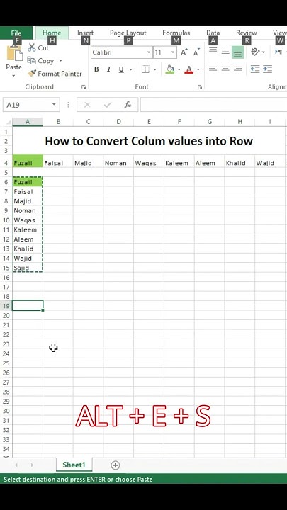 Convert Column Data Into Row Excel Youtube