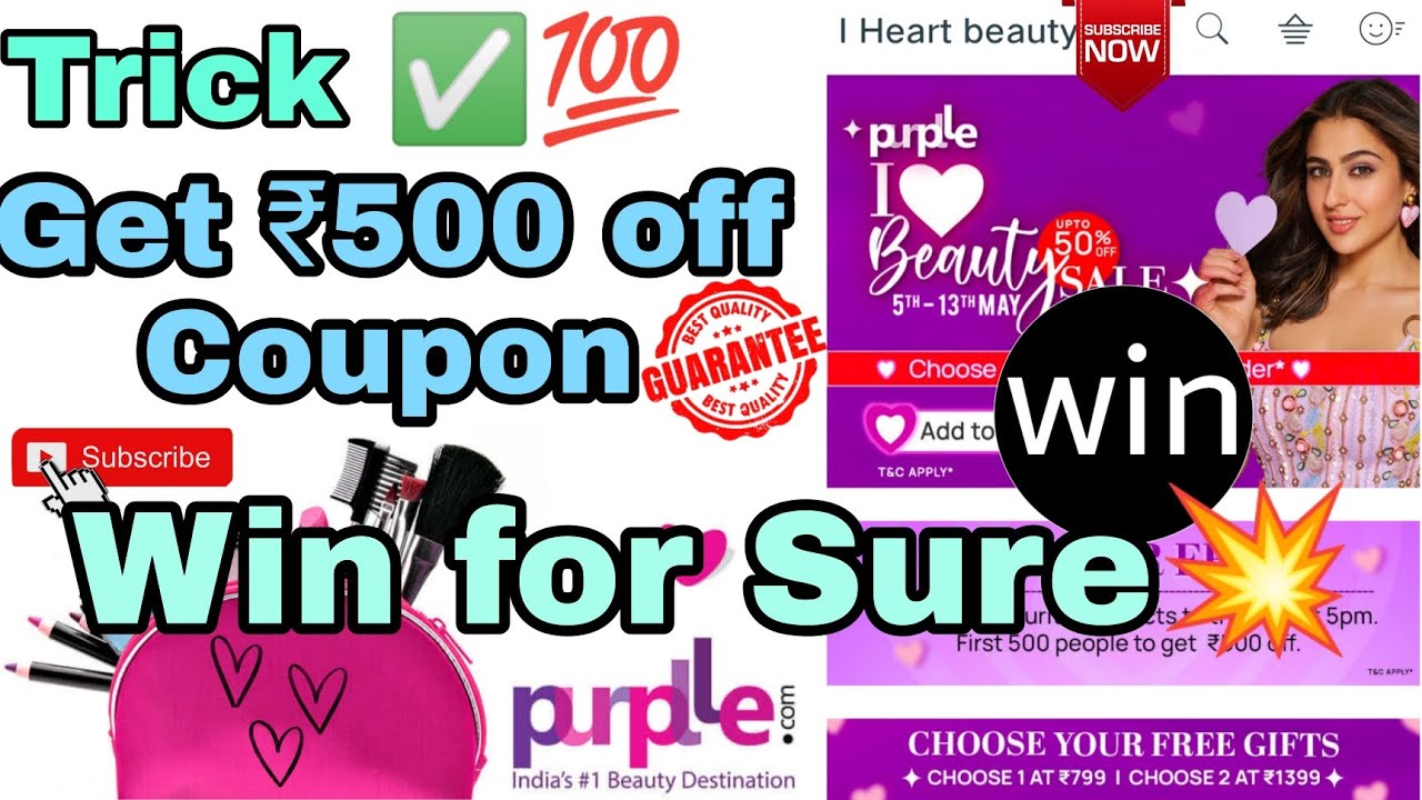 💥Trick working 💯 😎 Win ₹500 off Coupon on Purplle & shop for free😳 I ...