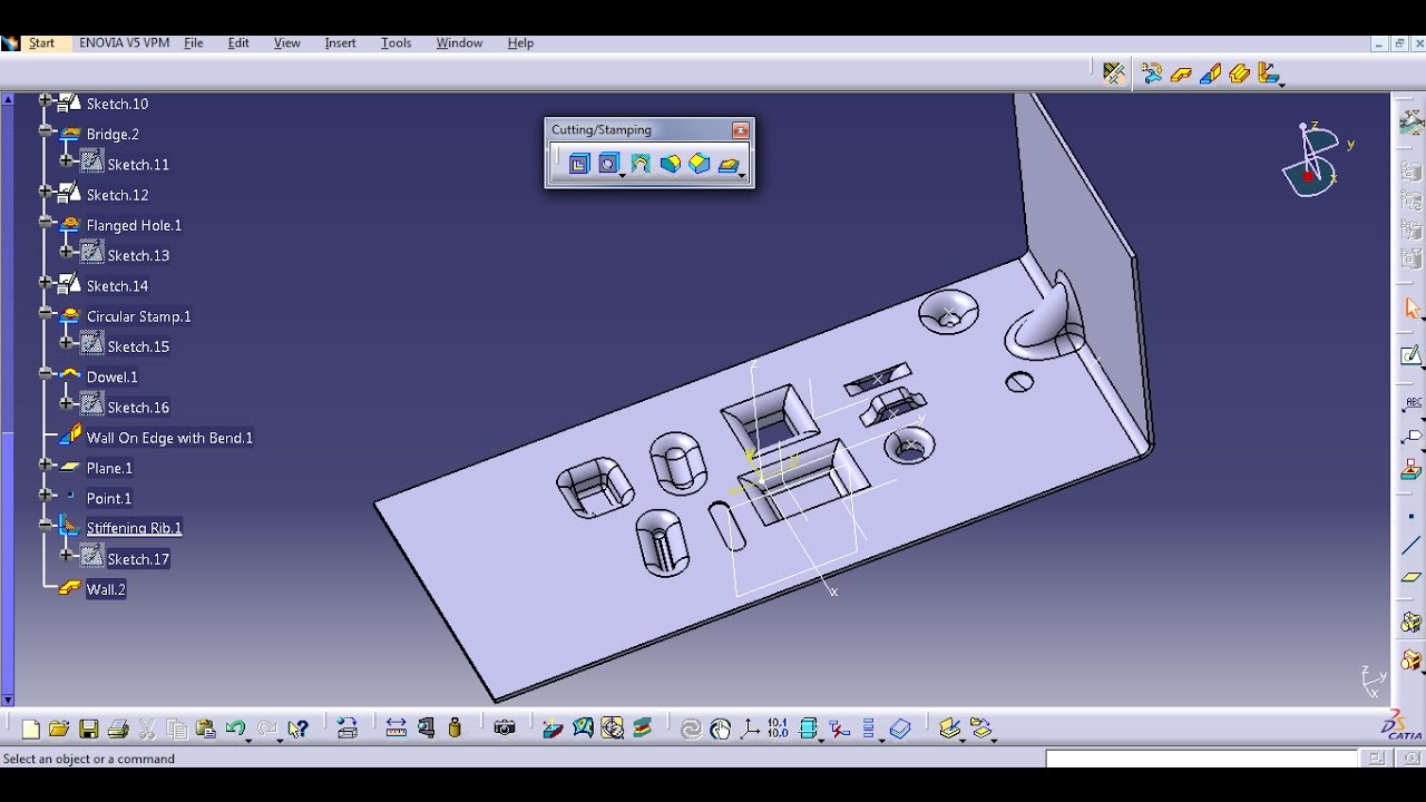 FLANGE HOLE CIRCULAR STAMP STIFFENING RIB DOWEL CATIA V5 - YouTube