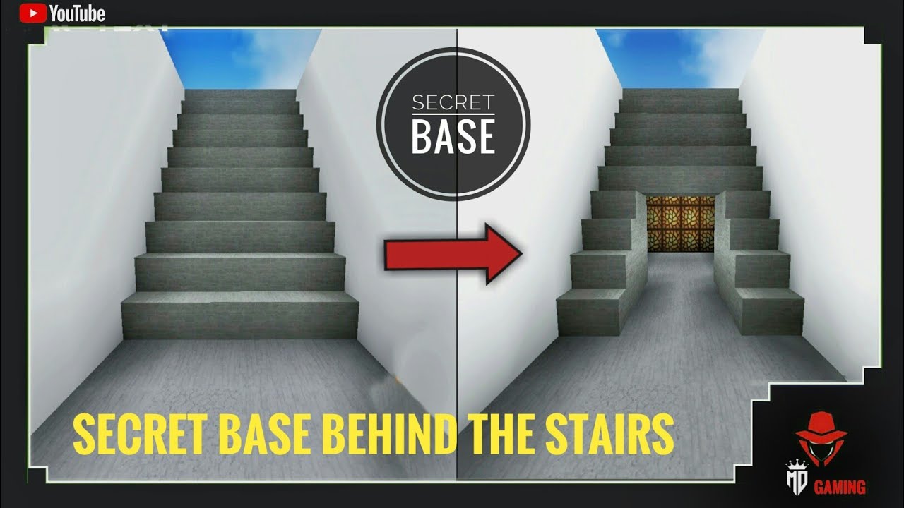 ⬜ mini block craft 3d || how to make a secret base behind the stairs ...