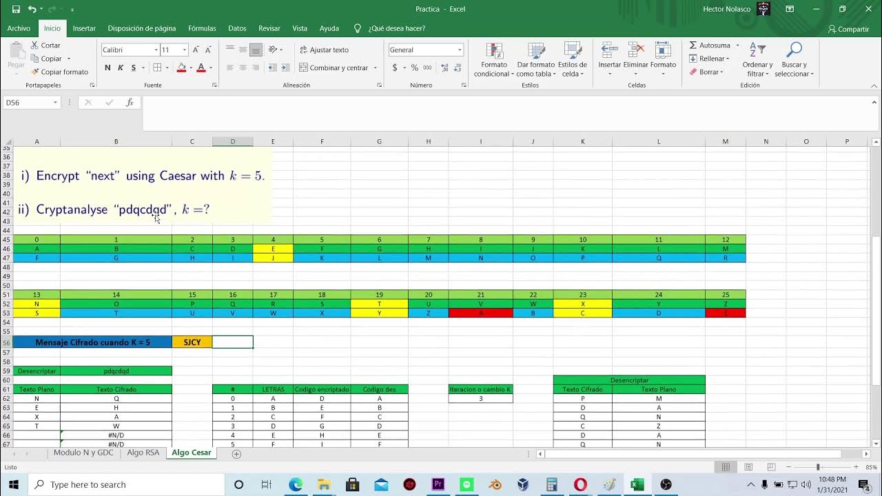 Cifrado César encriptar y desencriptar en excel - YouTube