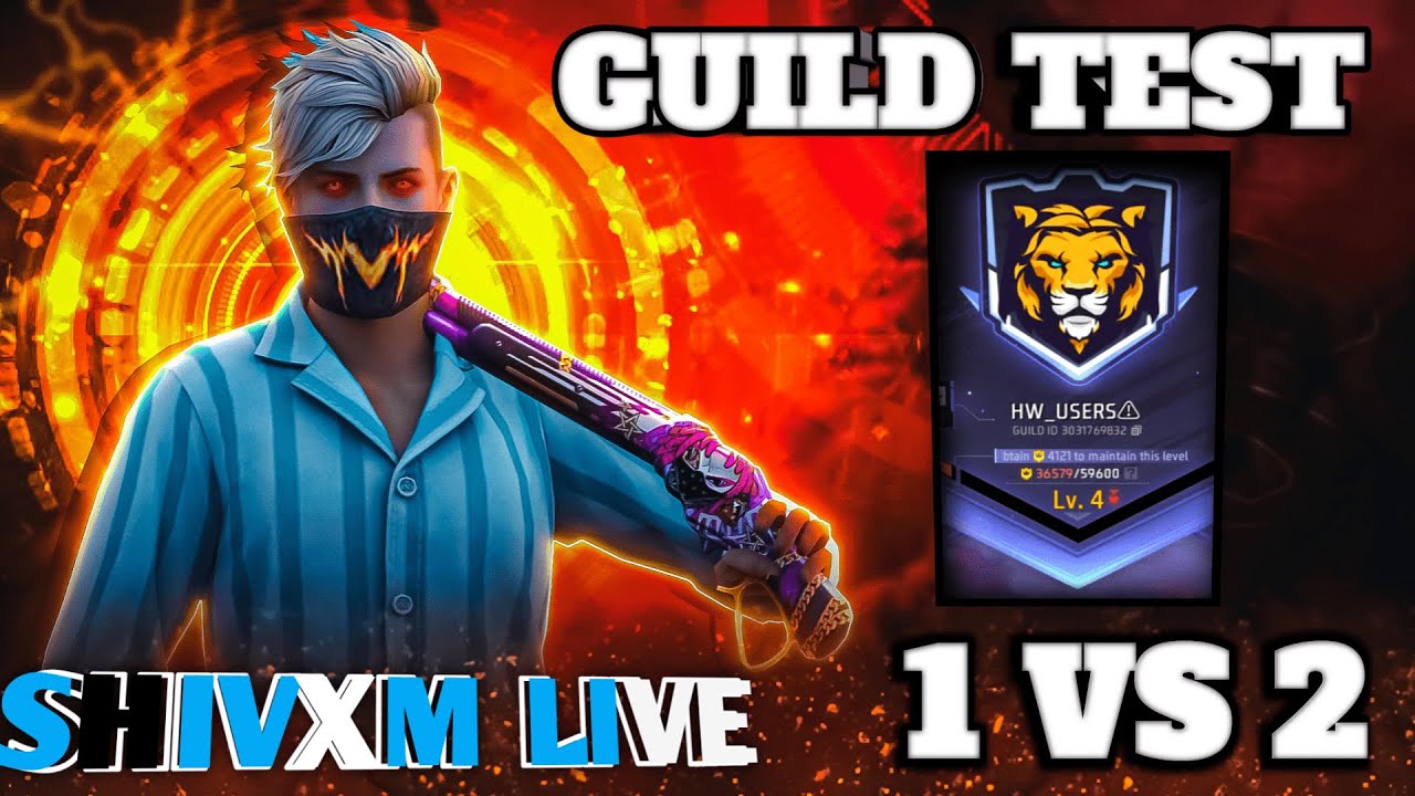 FREE FIRE GUILD TEST IN LIVE 1VS2 || HW USERS GUILD TEST IN LIVE🤯 ...