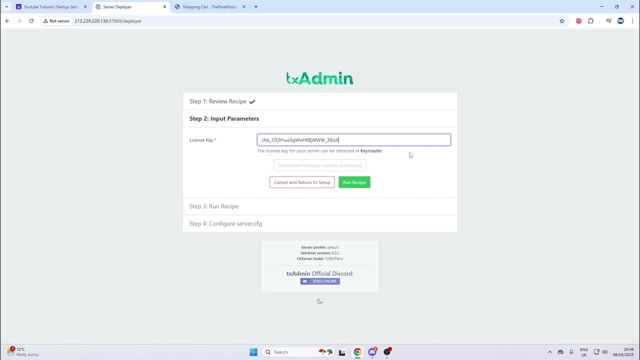 How to install TXAdmin using TheFinal Hosting - YouTube