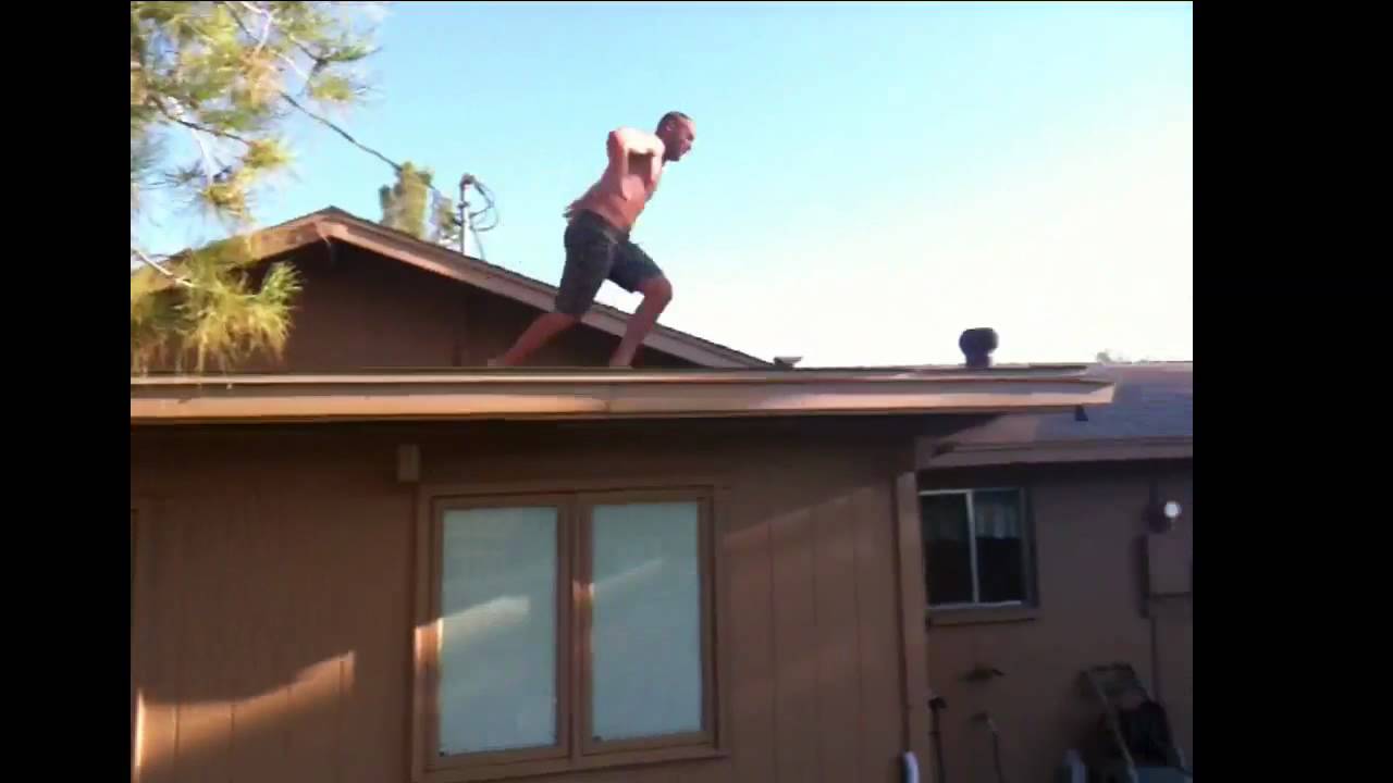Jumping off roof into pool - YouTube