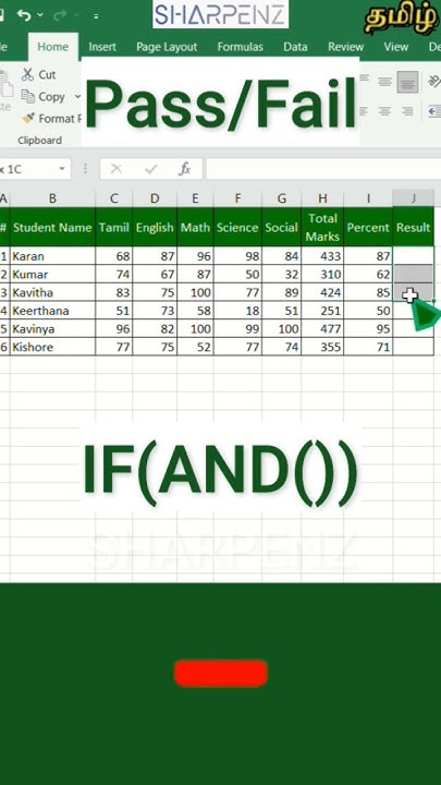 🔥IF AND function to find Pass/Fail #tamil #shorts #excel @Sharpenzo - YouTube