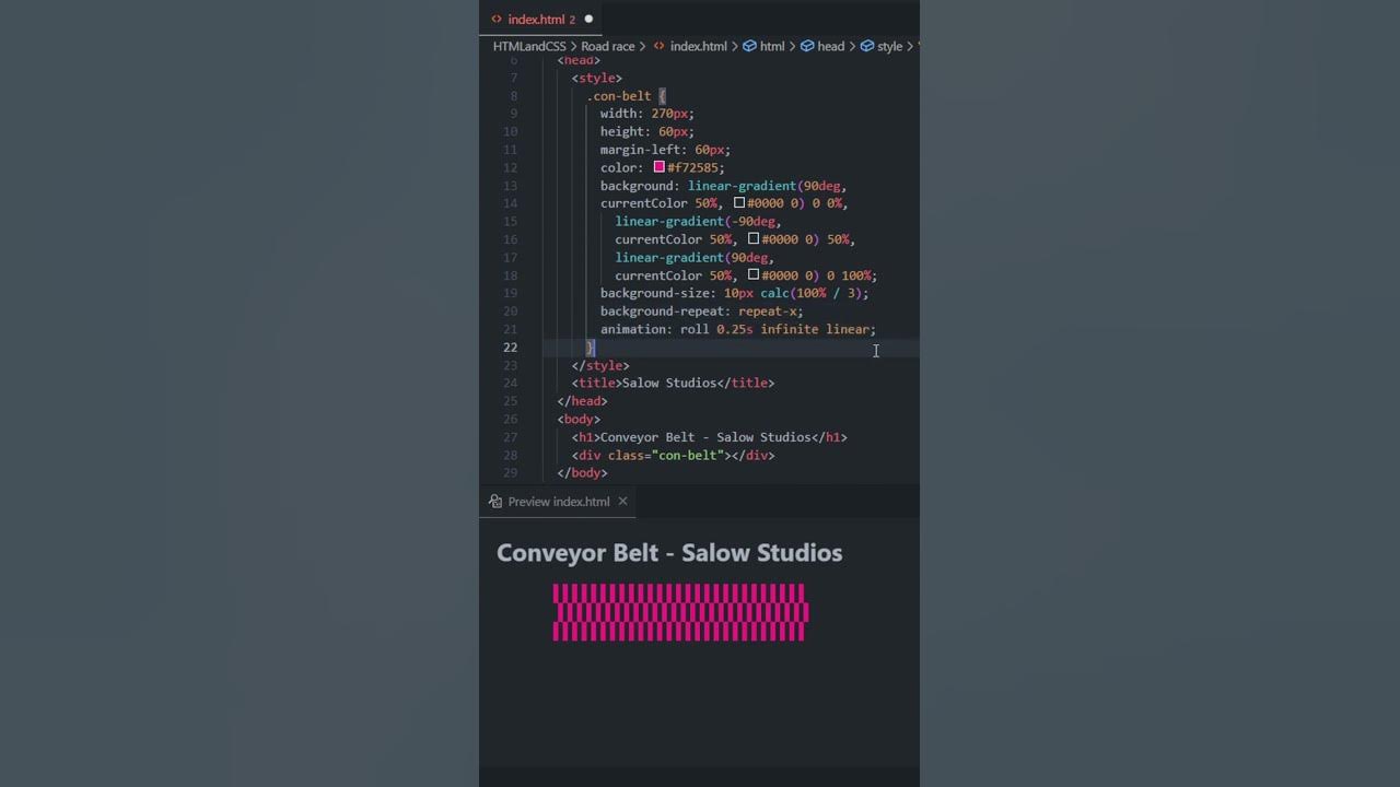 Conveyor Belt Animation HTML and CSS tutorial for beginners 2022 #shorts #codingforkids - YouTube