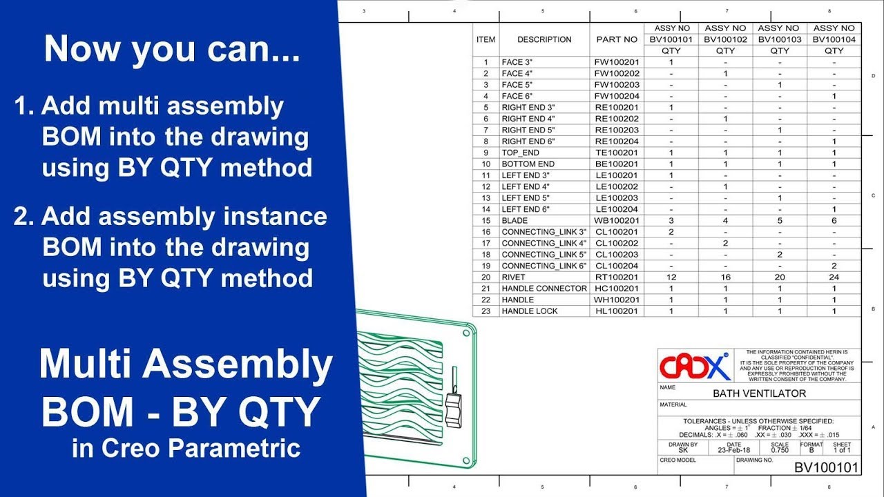 Multi assembly bill of material BOM table using BY QTY in Creo ...