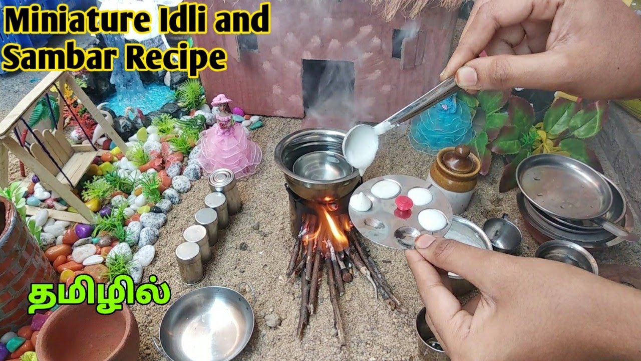 Miniature Idli with sambar making /Mini cooking Tamil - YouTube
