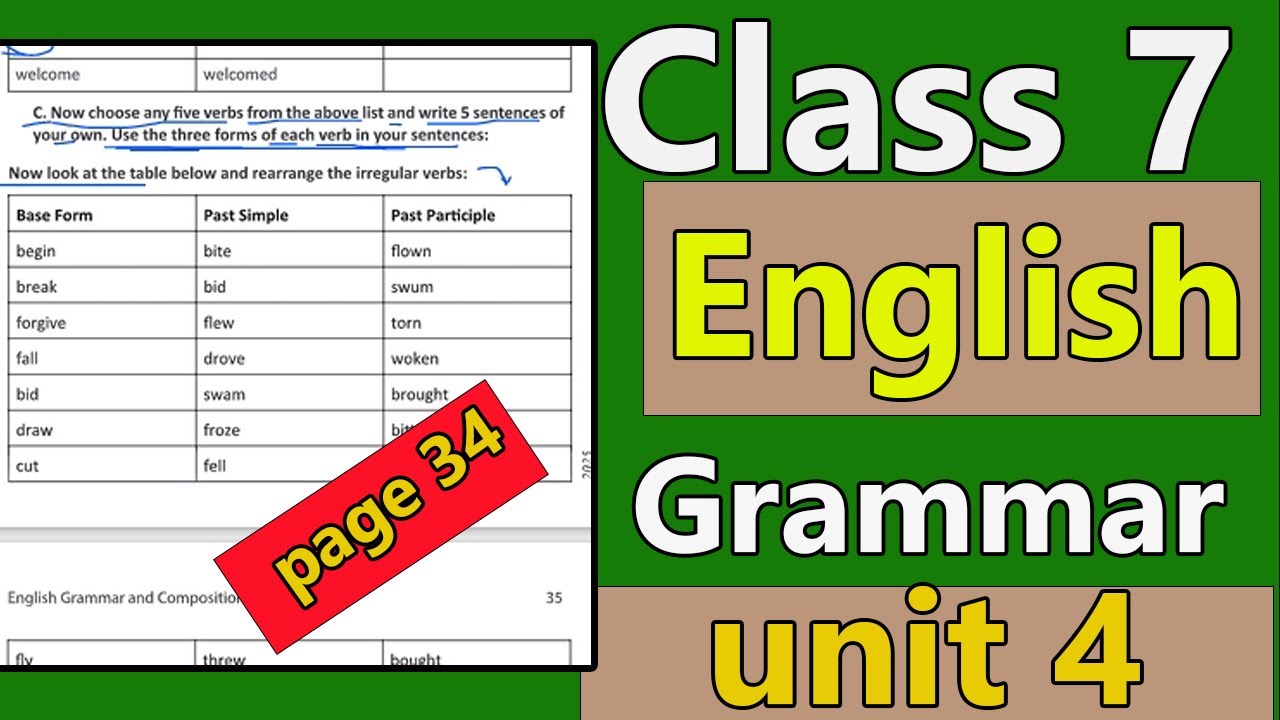 class 7 English grammar right form verb । Page 34 । unit 4 । lesson 2 ...