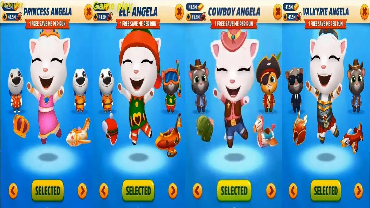 Talking Tom Gold Run PRINCESS ANGELA vs ELF ANGELA vs COWBOY ANGELA vs ...
