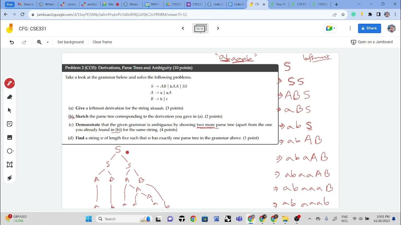 FHZ CSE331 Online Class 11 : CFG (Question Discussion) | Farhan Feroz - YouTube