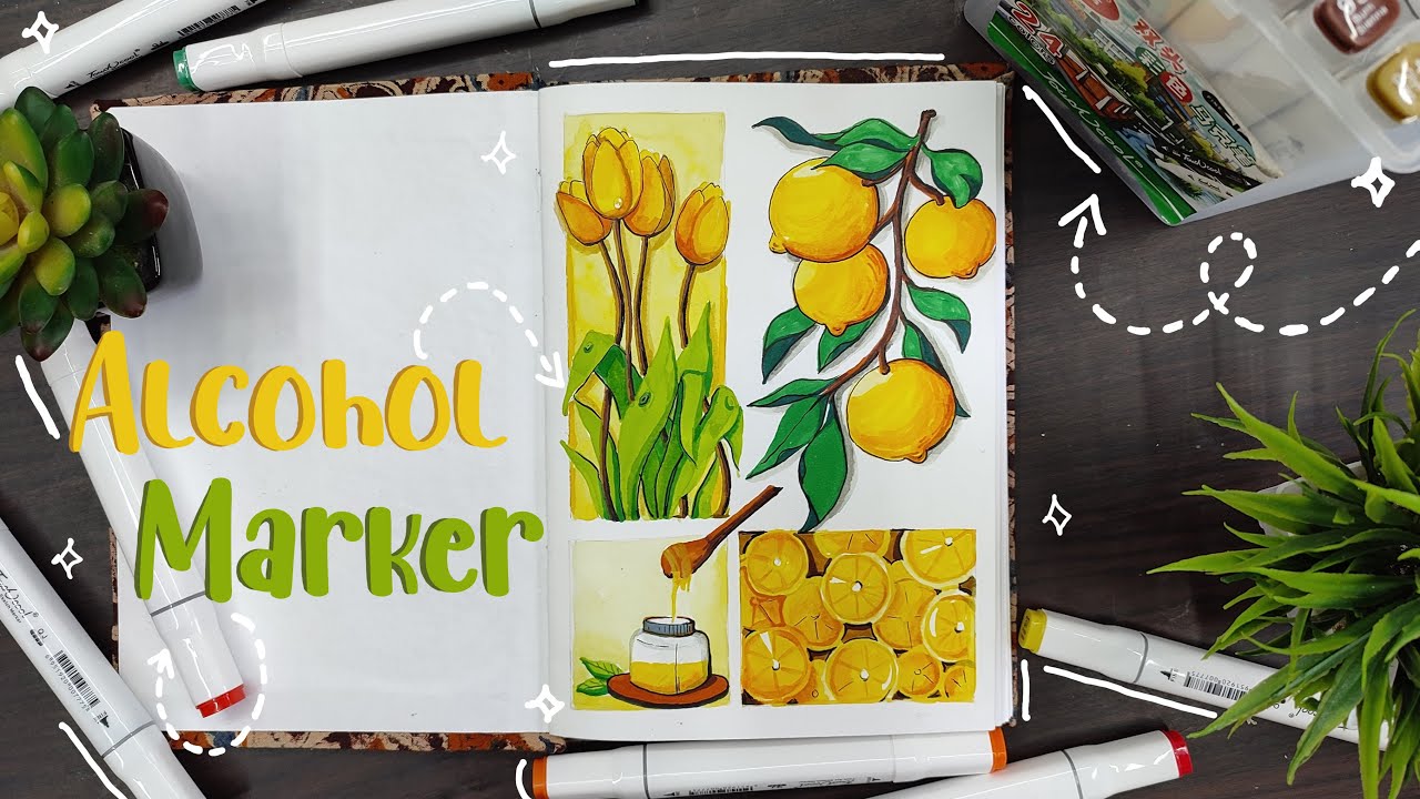 DRAW WITH ME🍋💛 _ Using alcohol marker for first time - YouTube