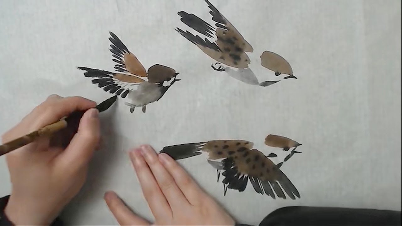 How to paint the sparrows - Chinese Ink Wash Painting - YouTube