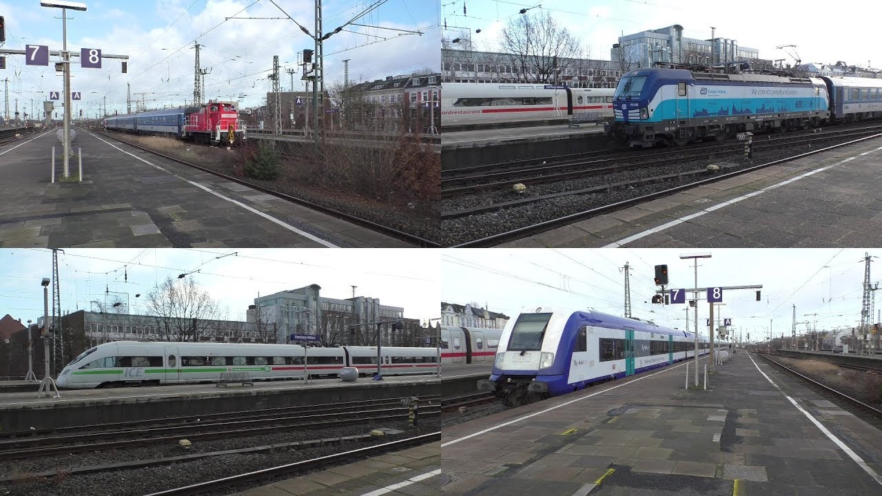Bahnverkehr in Hamburg-Altona mit CD Vectron, ICE 1&T, Intercity, S ...