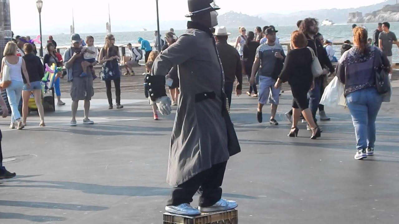 Robot Mime Street Performer, Fisherman's Wharf San Francisco - YouTube