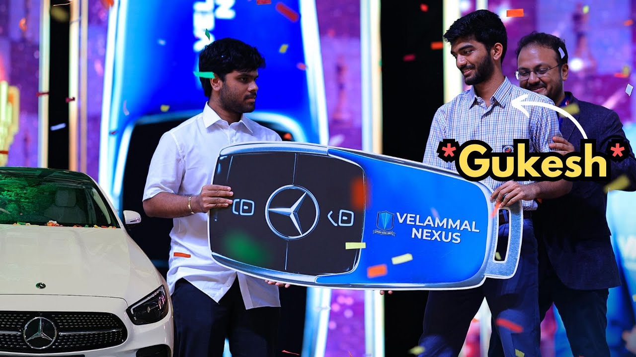 Gukesh receives Mercedes Benz from his school - Velammal Nexus - YouTube