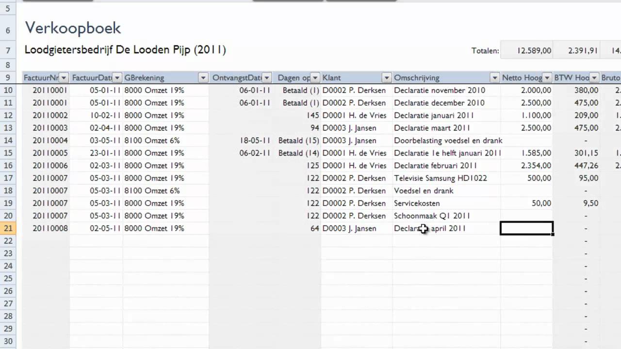 Boekhouden in Excel v1.2 - facturen maken - YouTube