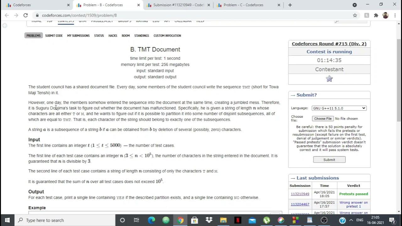 Codeforces Round 715 Div2 B Tmt Document Youtube