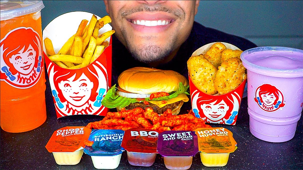ASMR Wendy’s Eating Show Hot Cheetos Mukbang Jalapeño Chicken Nuggets ...