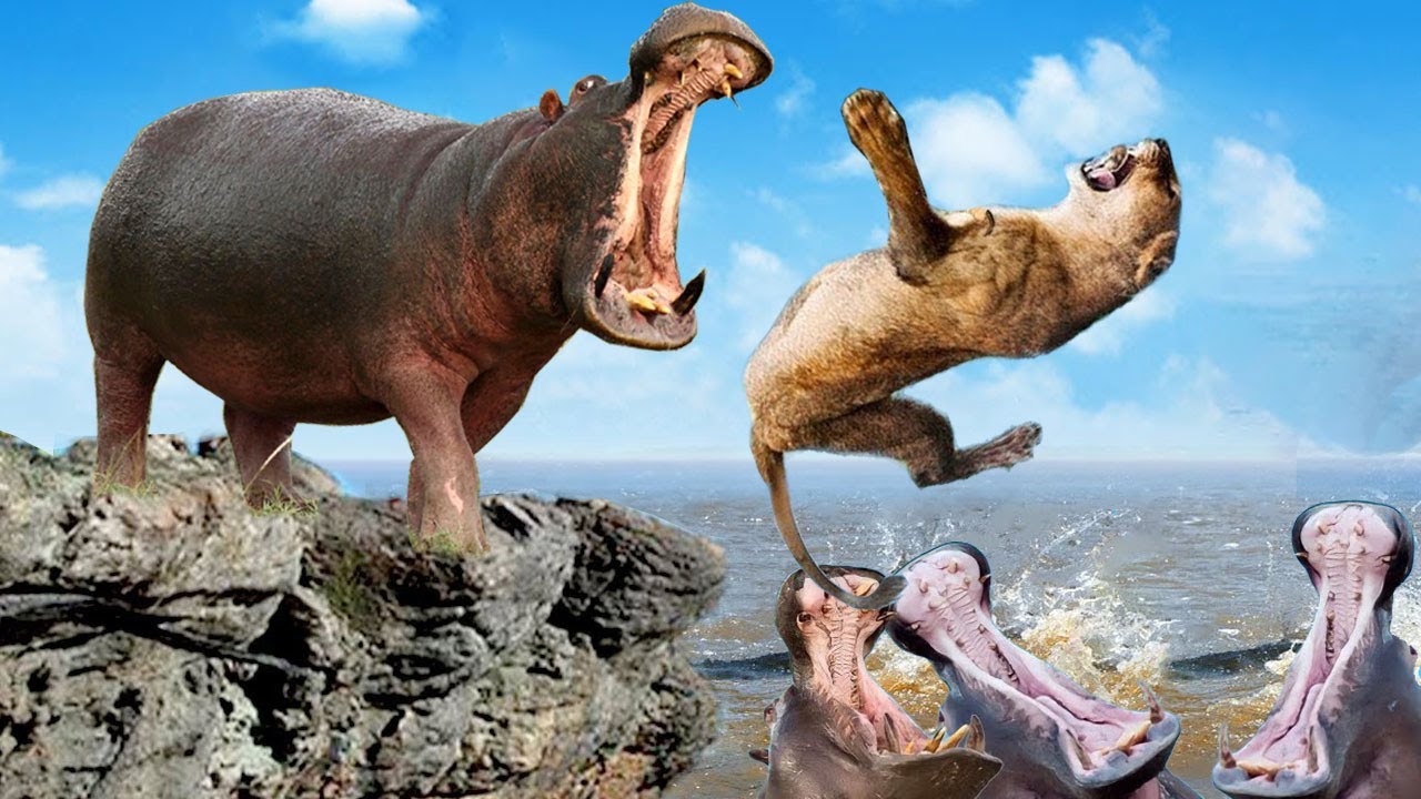 Dire! Angry Hippo Tortures Lion Crazy For Daring To Intrude On Its ...