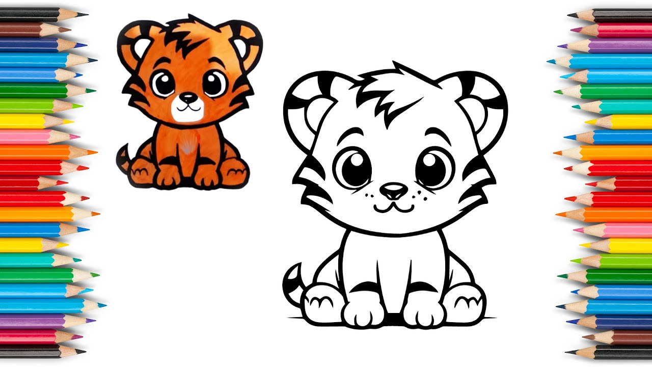 Cute tiger coloring drawing | How to draw | How to draw a tiger | Cute ...