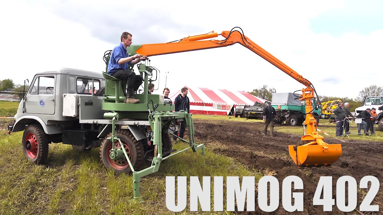 1955 Unimog 402 with Excavator Crane - YouTube