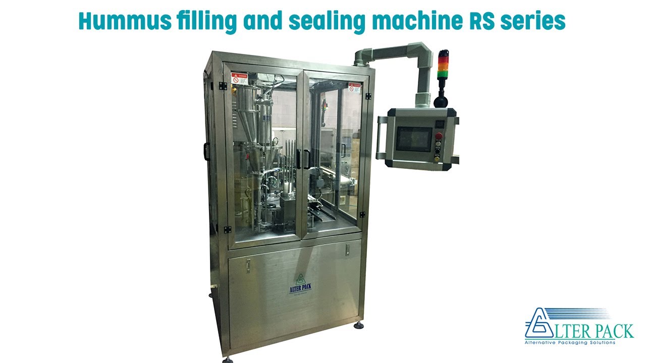 Hummus filling and sealing machine RS series - YouTube