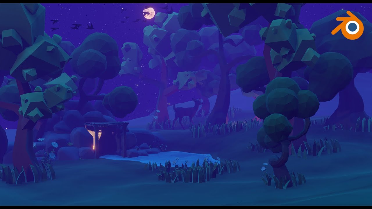 Low-Poly Forest Night Scene In Blender - Timelapse - YouTube