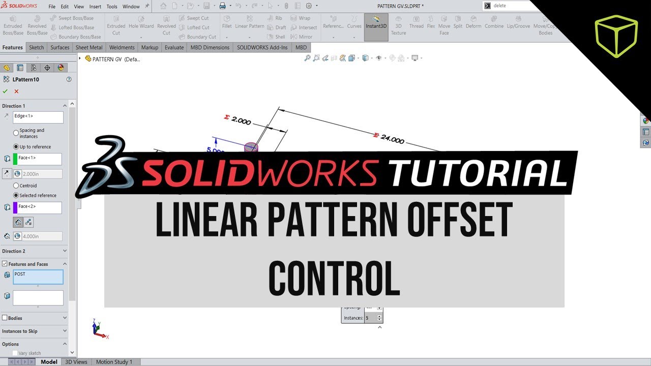 SOLIDWORKS Tutorial – Linear Pattern Offset Control - YouTube