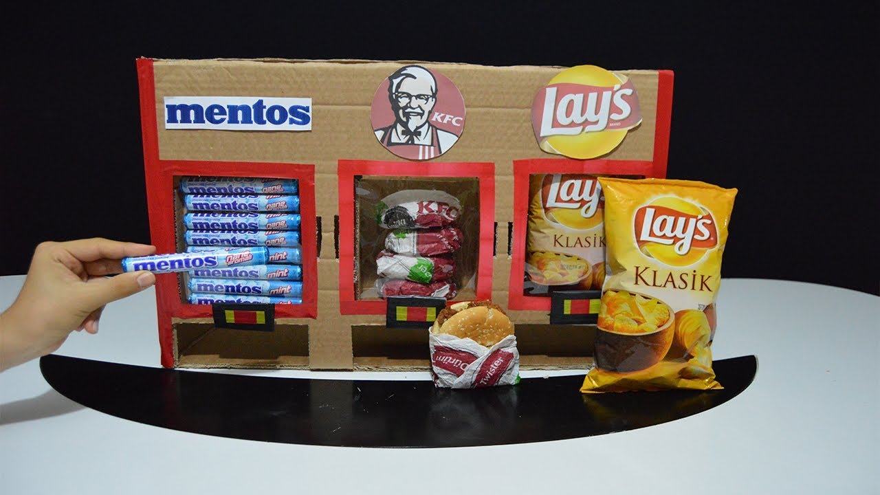 How to Make LAY'S Chips KFC and Mentos Vending Machine from Cardboard ...