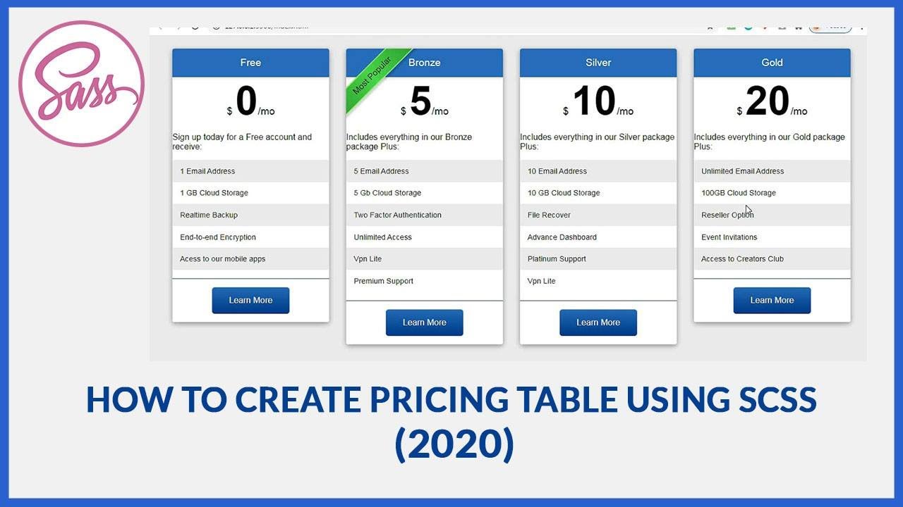 HOW TO CREATE PRICING TABLE USING SCSS - YouTube