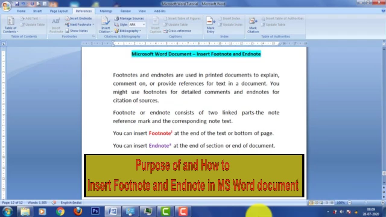 Purpose of and How to insert Footnote and Endnote in Microsoft Word ...