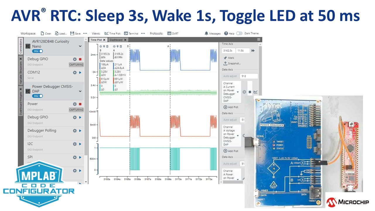MCC Melody AVR® RTC PLIB Driver: Sleep 3s, wake for 1s toggling a LED ...