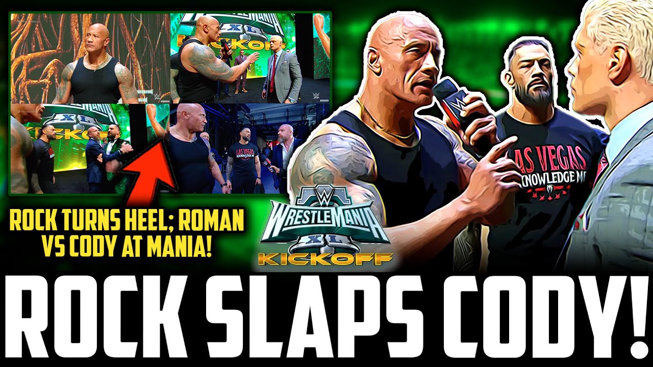 WWE The Rock SLAPS Cody Rhodes | WrestleMania XL Kickoff | Rock TURNS ...