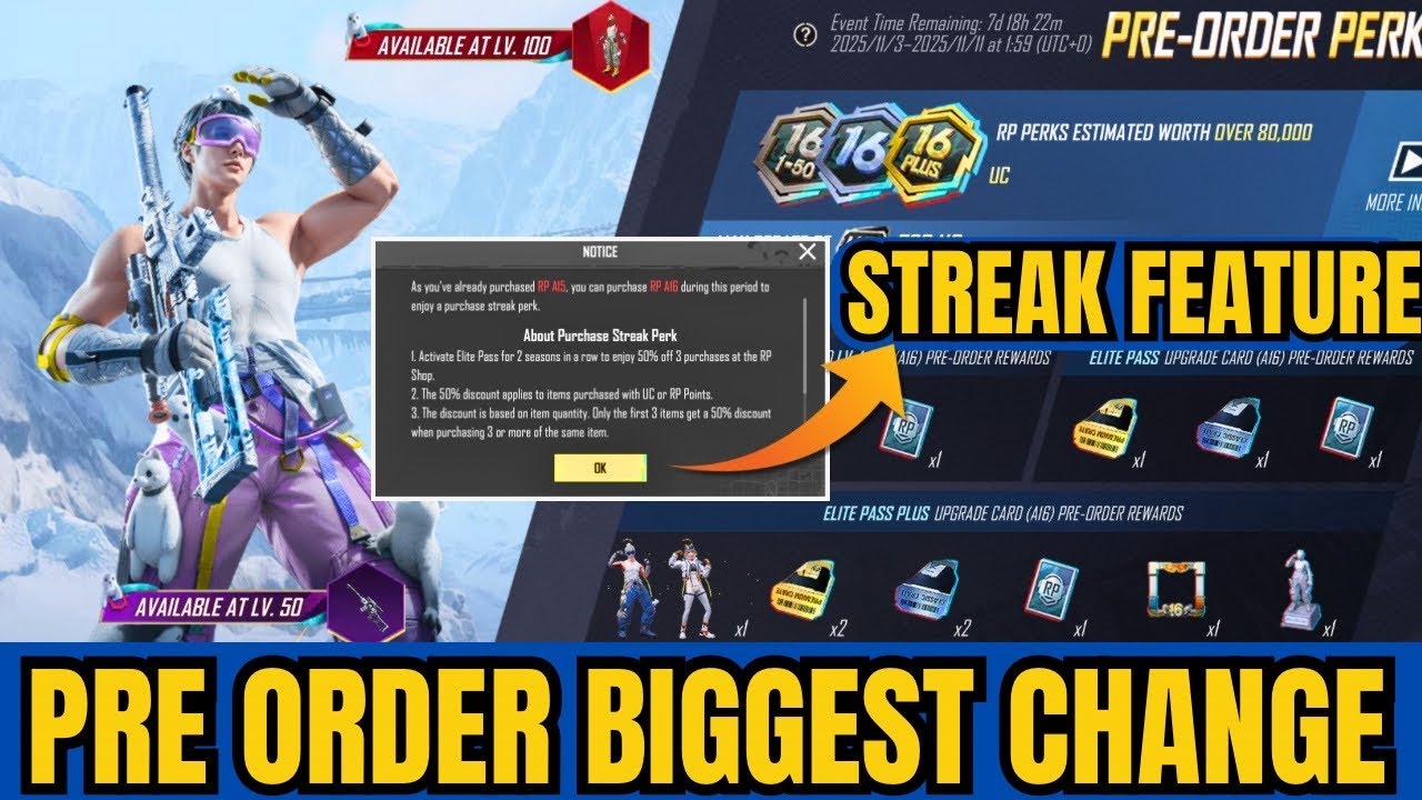 A16 PRE ORDER REWARD SYSTEM PUBG MOBILE/BGMI | PURCHASE STREAK PERK ...