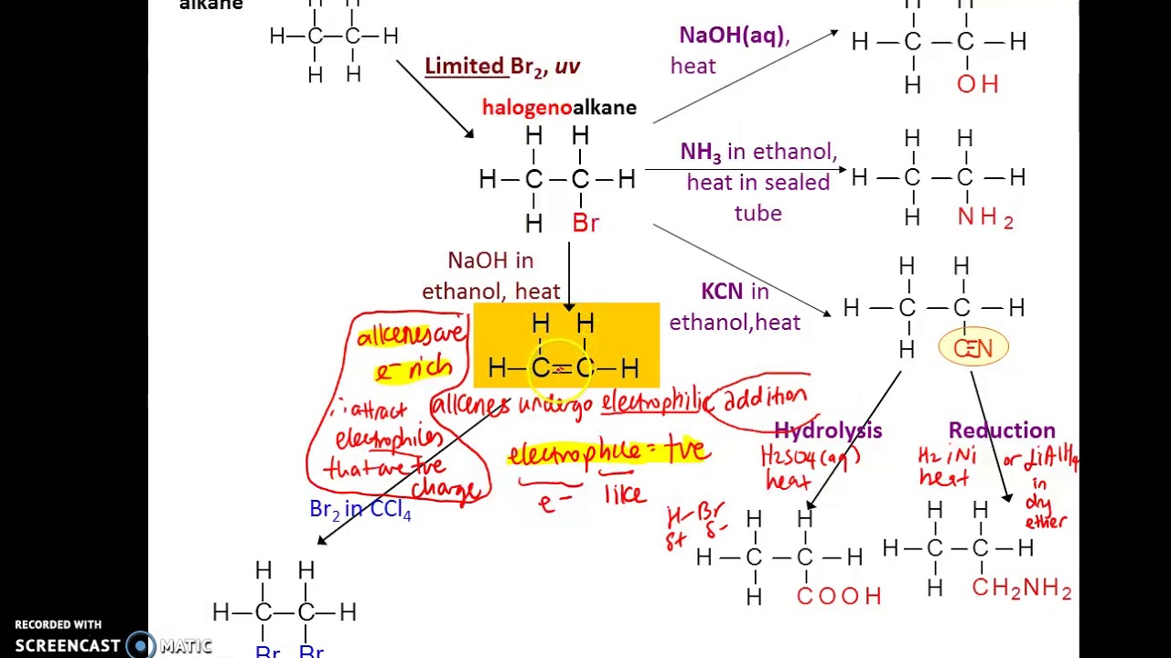 Flow scheme 1 alkane alkene halogenoalkane alcohol1 - YouTube