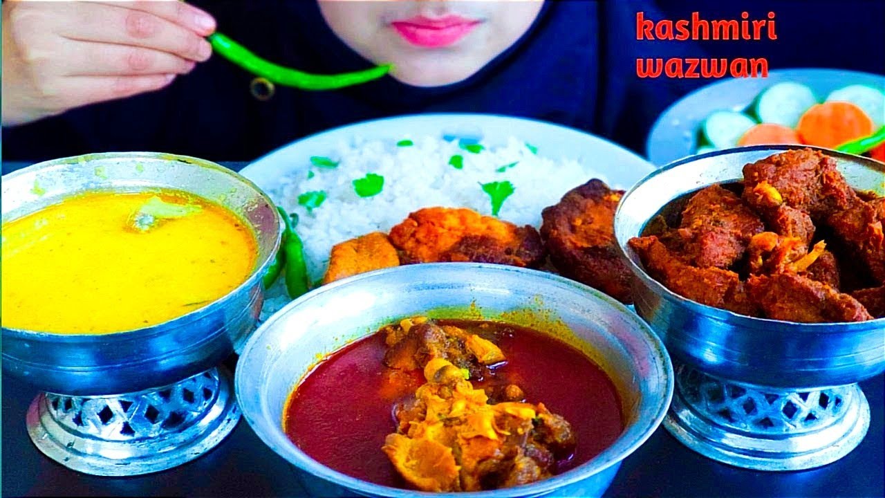 ASMR EATING KASHMIRI TRADITIONAL FOOD KASHMIRI WAZWAN MUTTON ROGAN JOSH ...
