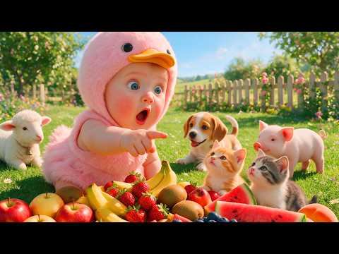 Baby Learns Fruits with cute baby animals 🍎🍌 Educational video for toddlers -🍎🍌🥭👶🐾cute animals