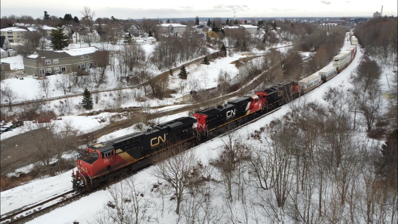 Awesome Aerial 4K View! Long and Late Stack Train CN 120 w/DPU Rolling ...