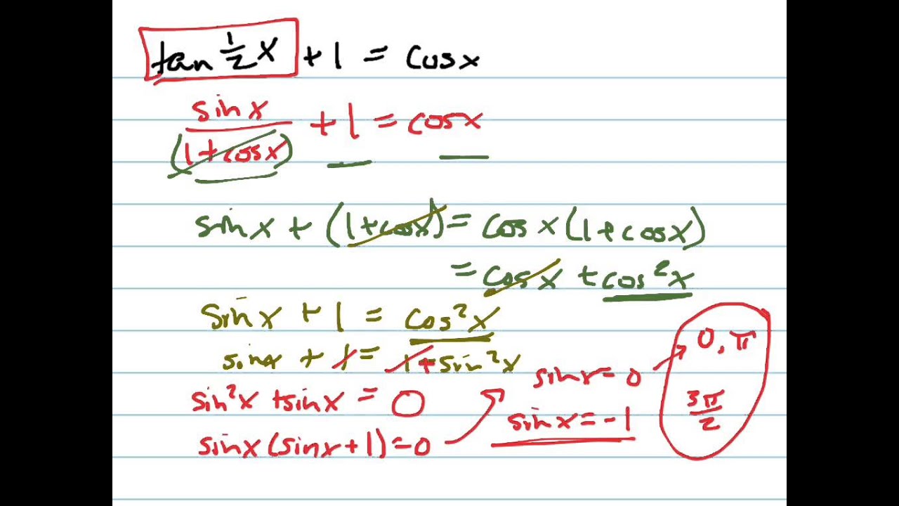 Solve Tan x 2 1 Cosx YouTube