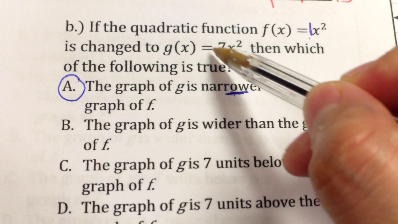 Question 17b Transformations of Quadratic Functions - YouTube