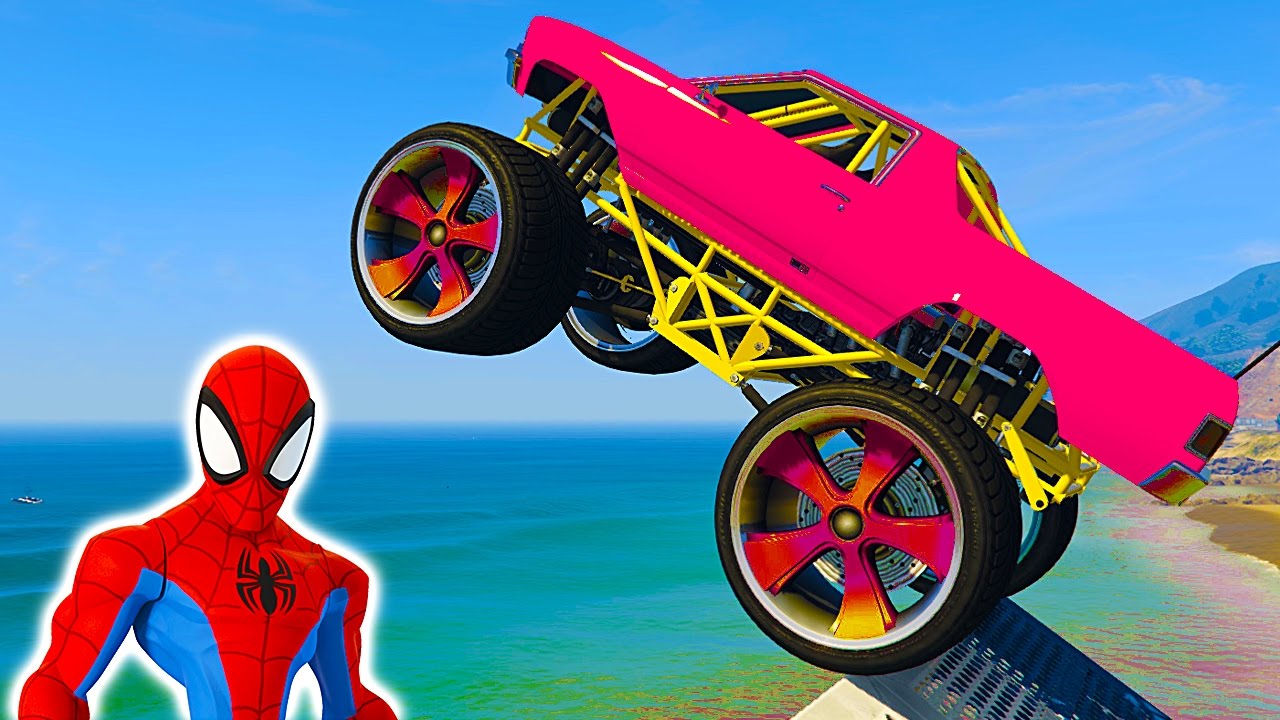 Spiderman Water Jumps with Cars Fun Cartoon For Kids Nursery Rhymes ...