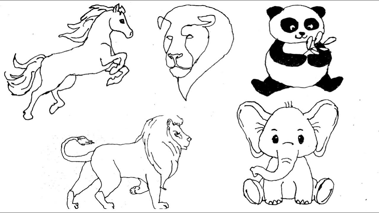 How to Line & elephant & horse & Balu Extra easy drawing live video ...