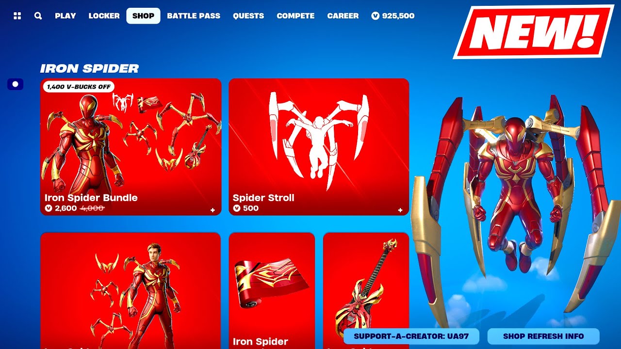 NEW Iron Spider Skin BUNDLE & EMOTE Item Shop Fortnite! - YouTube