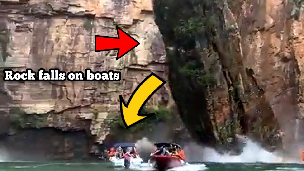 Viral video shows moment massive rock falls on boats of tourists in ...