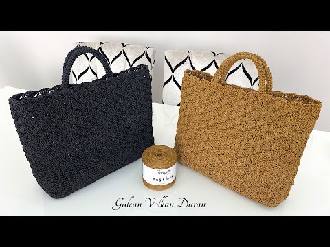 MODASI GEÇMEYEN KAĞIT İP İLE ÖRGÜ YELPAZE MODEL ÇANTA YAPIMI