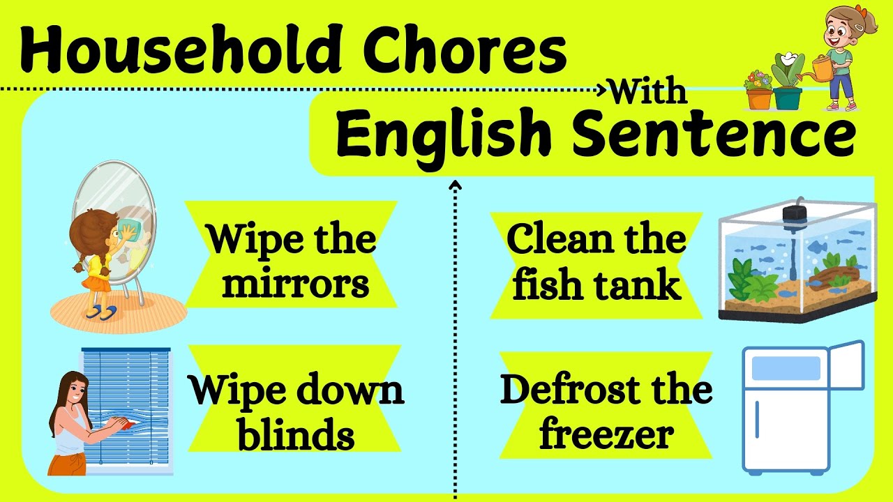Household Chores with Sentences | English Action Verbs For Beginner ...