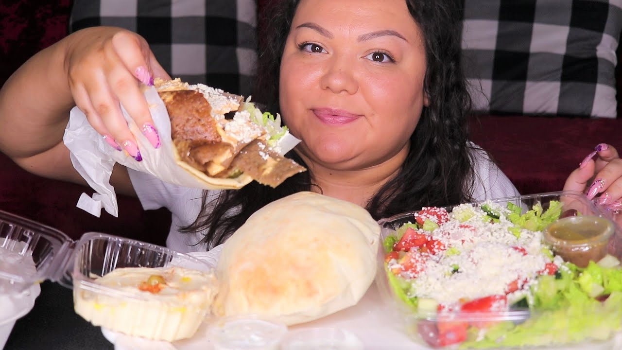 Gyro Mukbang +Hummus + Greek Salad | AngelaEats - YouTube