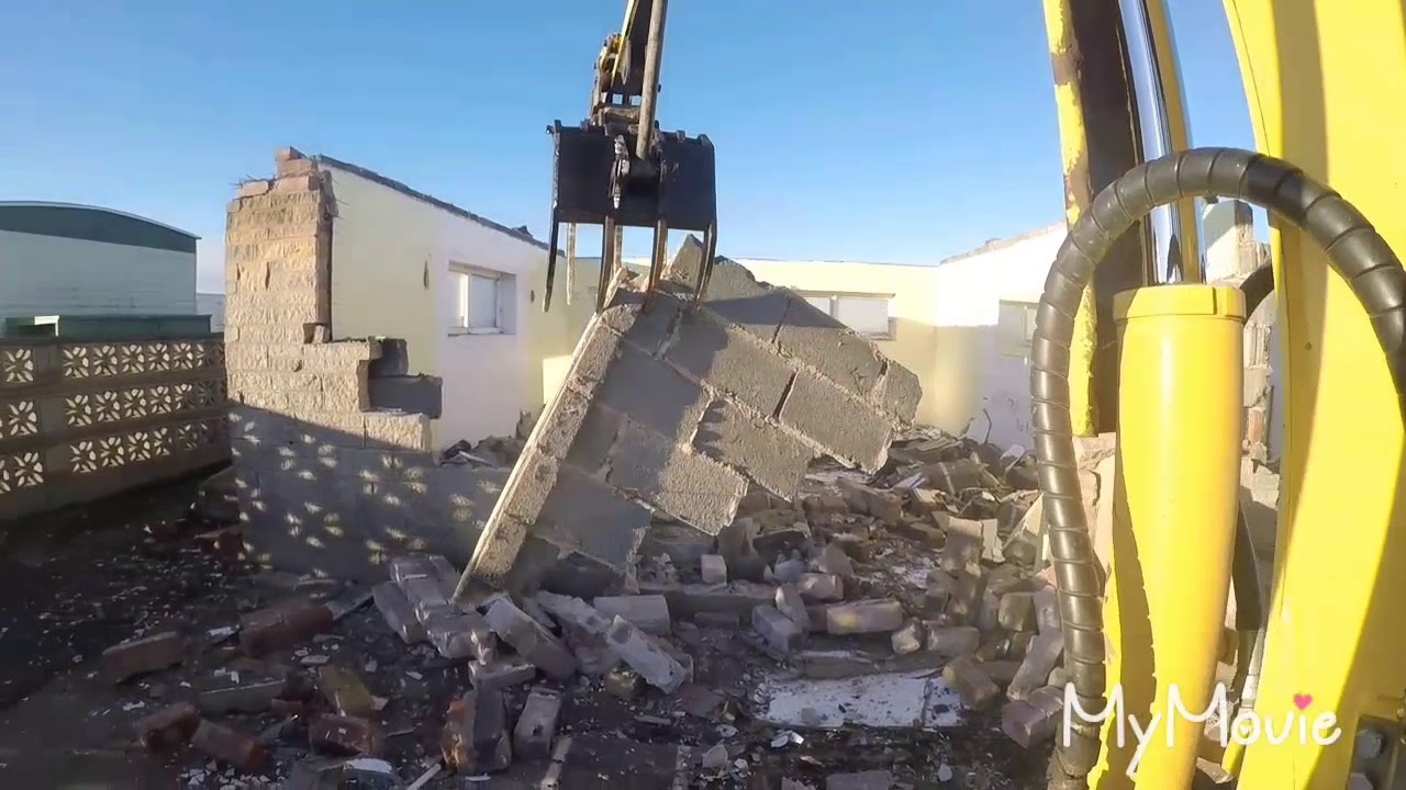 Demolition with 360 digger - YouTube